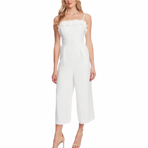 CeCe | Pants & Jumpsuits | Nwt Cece Ruffle Top White Capri Jumpsuit Sz ...